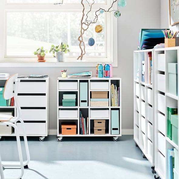 Student storage CASPER, 4 drawers, 8 compartments, white | AJ Products