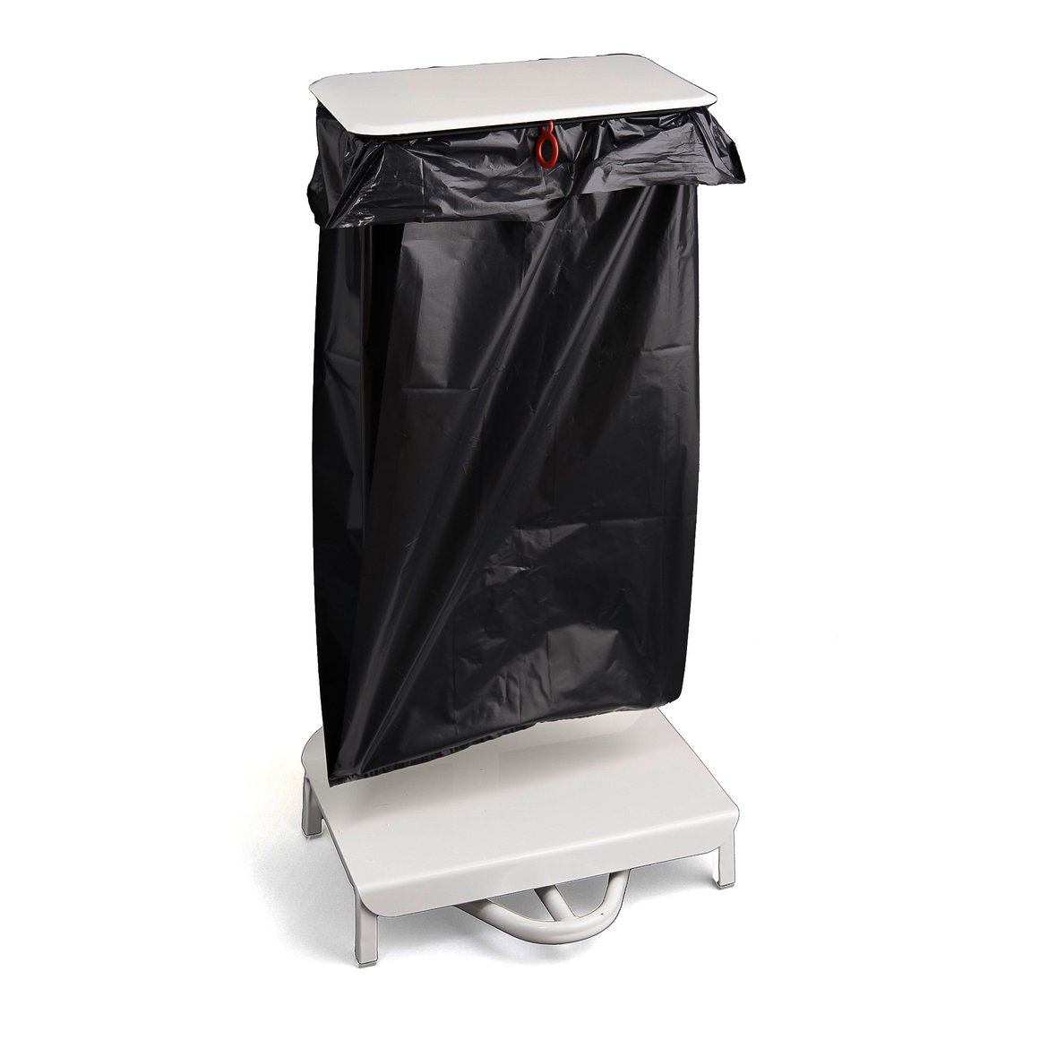 Pedal-operated refuse bag holder with lid, white | AJ Products