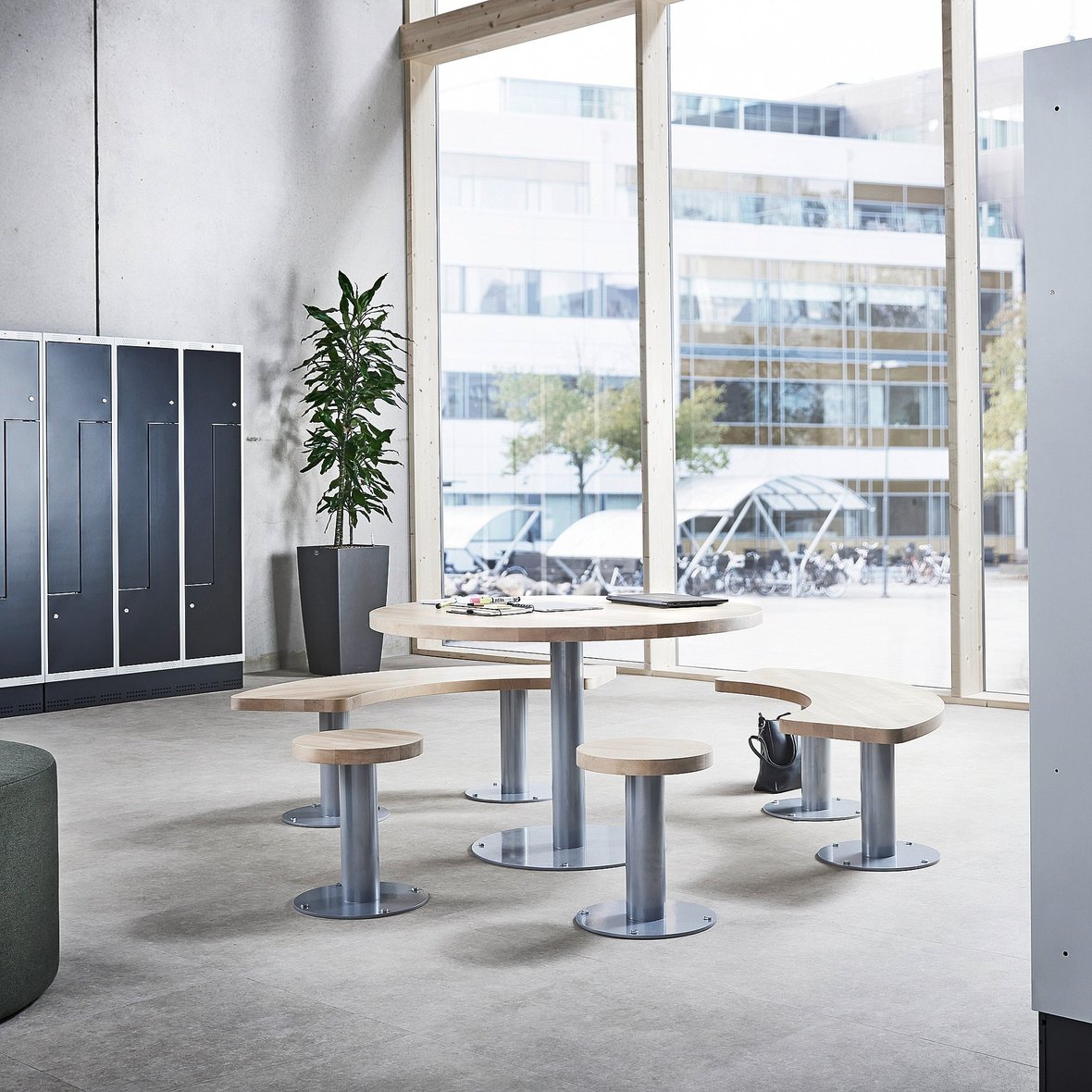 Concave canteen bench UNITE, 1430x560 mm, birch | AJ Products