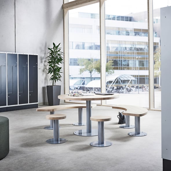 Concave canteen bench UNITE, 1430x560 mm, birch | AJ Products