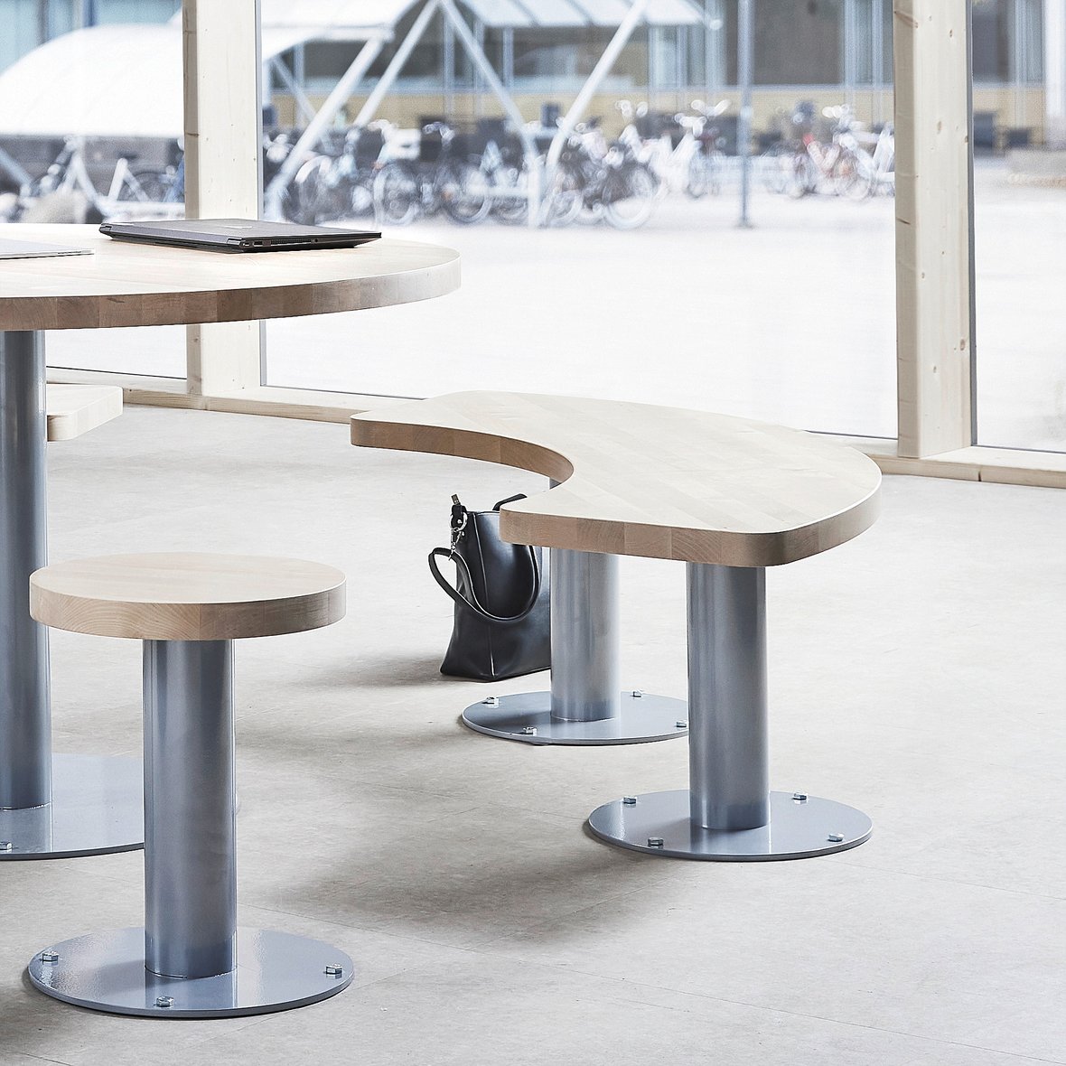 Concave canteen bench UNITE, 1430x560 mm, birch | AJ Products