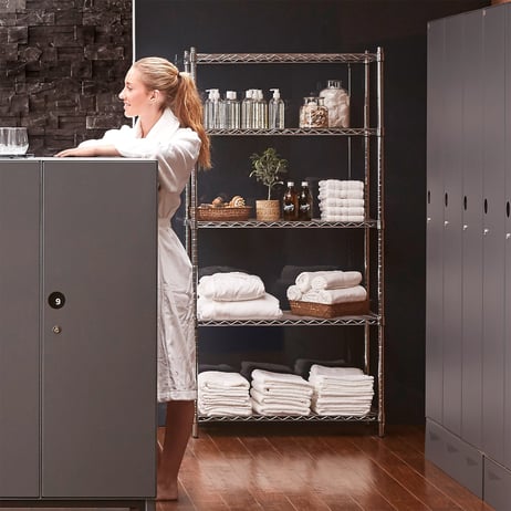 Trådhylle CONVERT med 5 hyller, H1825 B900 D450 mm, krom | AJ Produkter