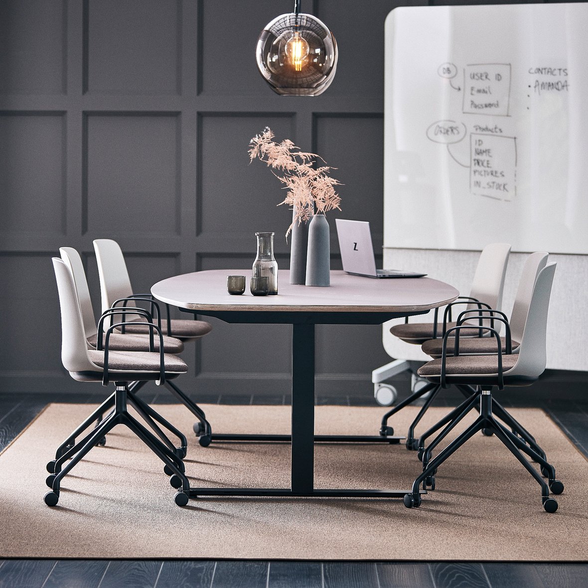 Konferenzpaket AUDREY + LANGFORD, Tisch graubraun und 6 Stühle braun ...