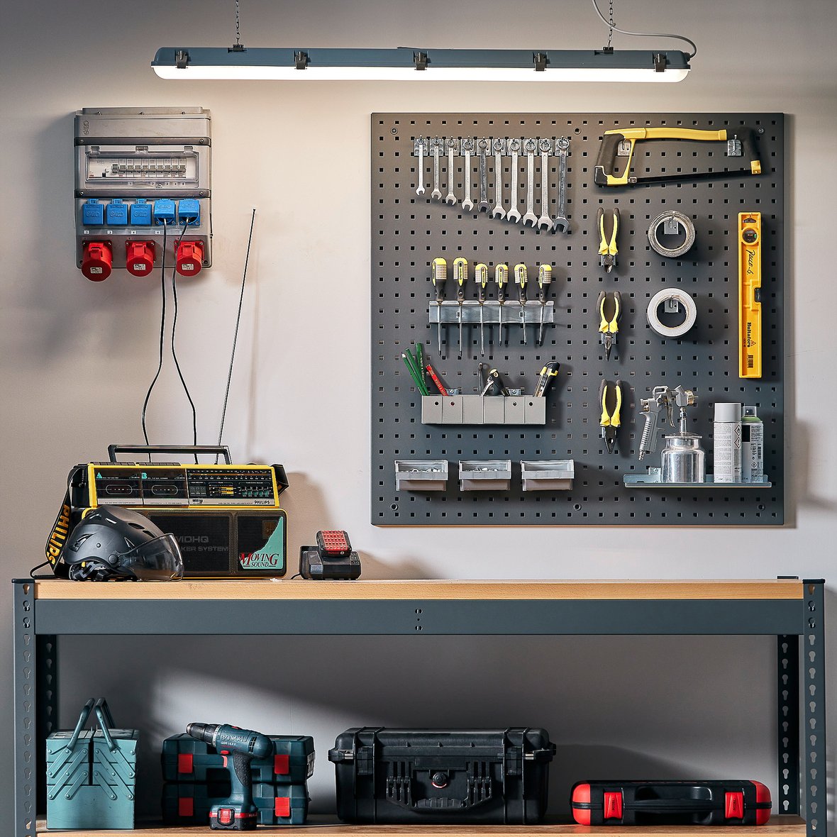 Tool panel, wall mounted DIRECT, 1000x1000 mm, dark grey | AJ Products