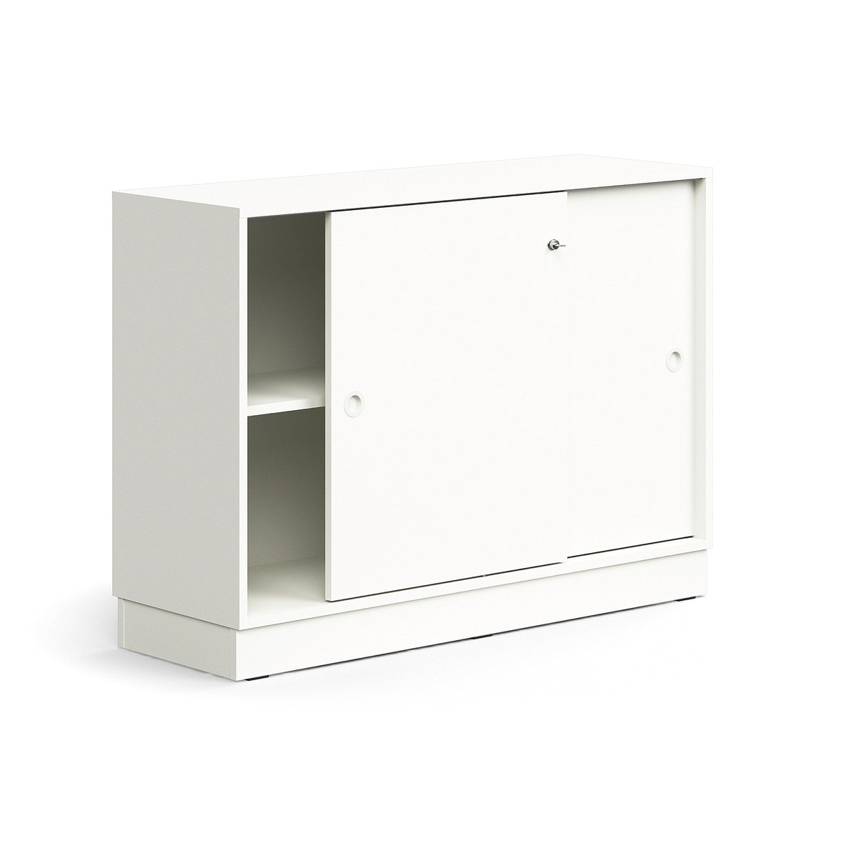 Lockable sliding door cabinet QBUS, 1 shelf, base frame, handles ...