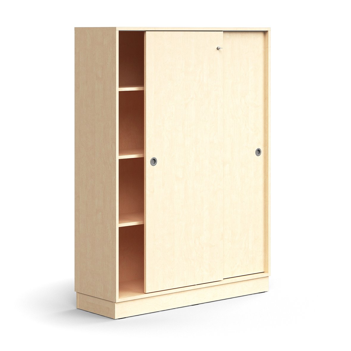 Lockable sliding door cabinet QBUS, 3 shelves, base frame, handles ...