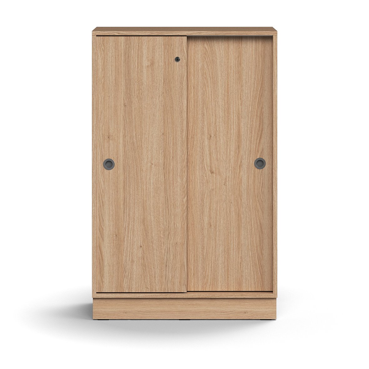 Afsluitbare kast met schuifdeur QBUS, 2 planken, onderstel, handvatten ...