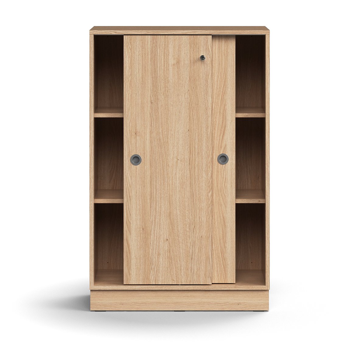 Lockable sliding door cabinet QBUS, 2 shelves, base frame, handles ...