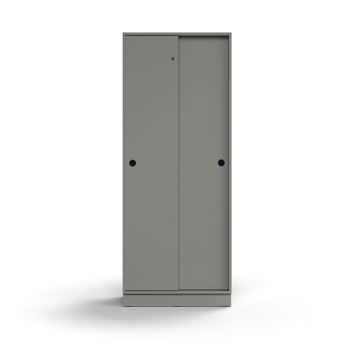 Lockable sliding door cabinet QBUS, 4 shelves, base frame, handles ...