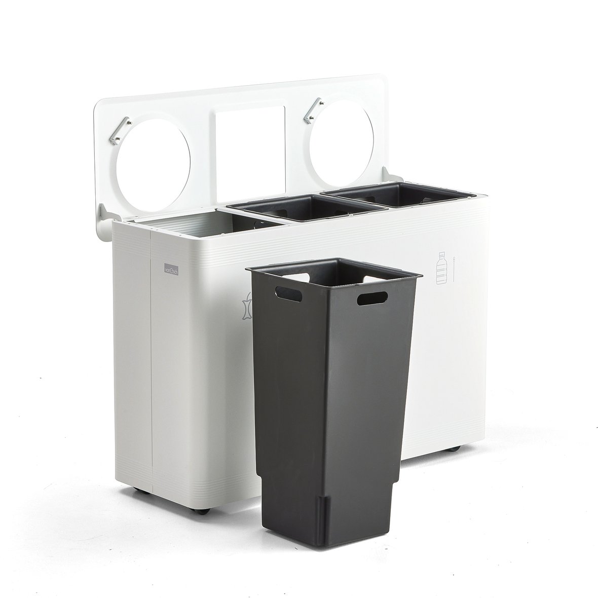 Källsorteringsskåp DITCH, 3x30 L, hjul, 940x650x340mm, vit | AJ Produkter