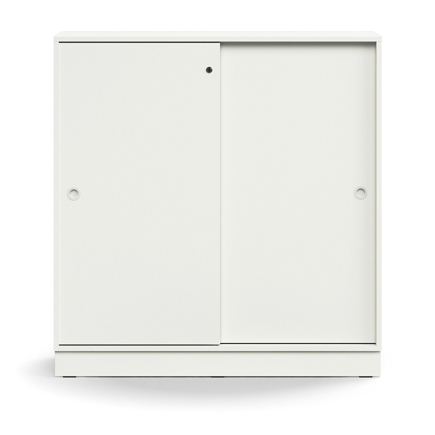 Lockable sliding door cabinet QBUS, 2 shelves, base frame, handles ...
