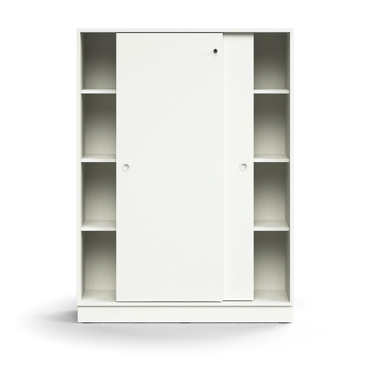 Lockable sliding door cabinet QBUS, 3 shelves, base frame, handles ...