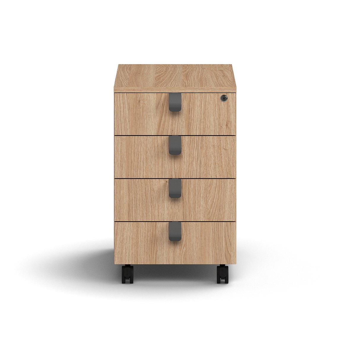 Laatikosto QBUS, pyörällinen, 4 vetolaatikkoa kahvat, lukollinen, tammi ...