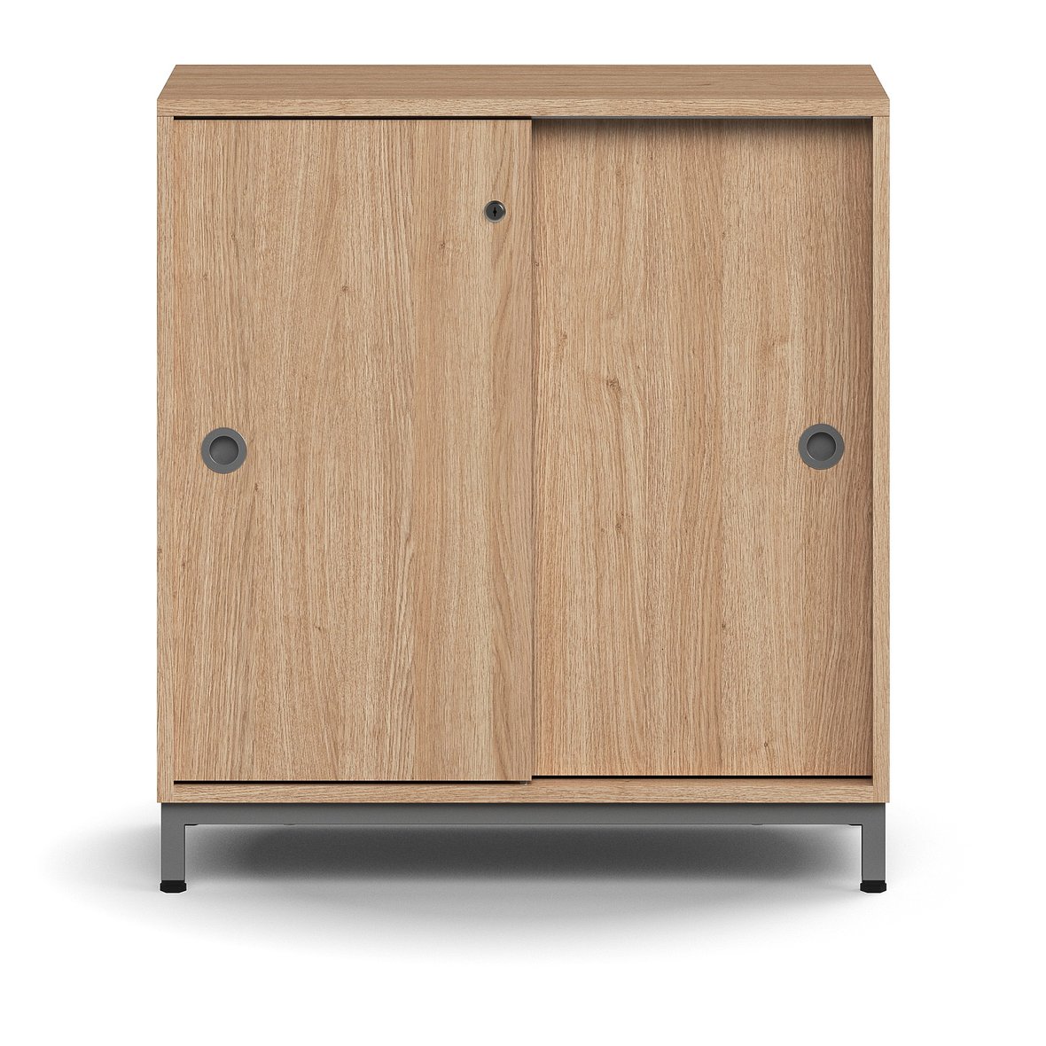 Lockable sliding door cabinet QBUS, 1 shelf, leg frame, handles ...