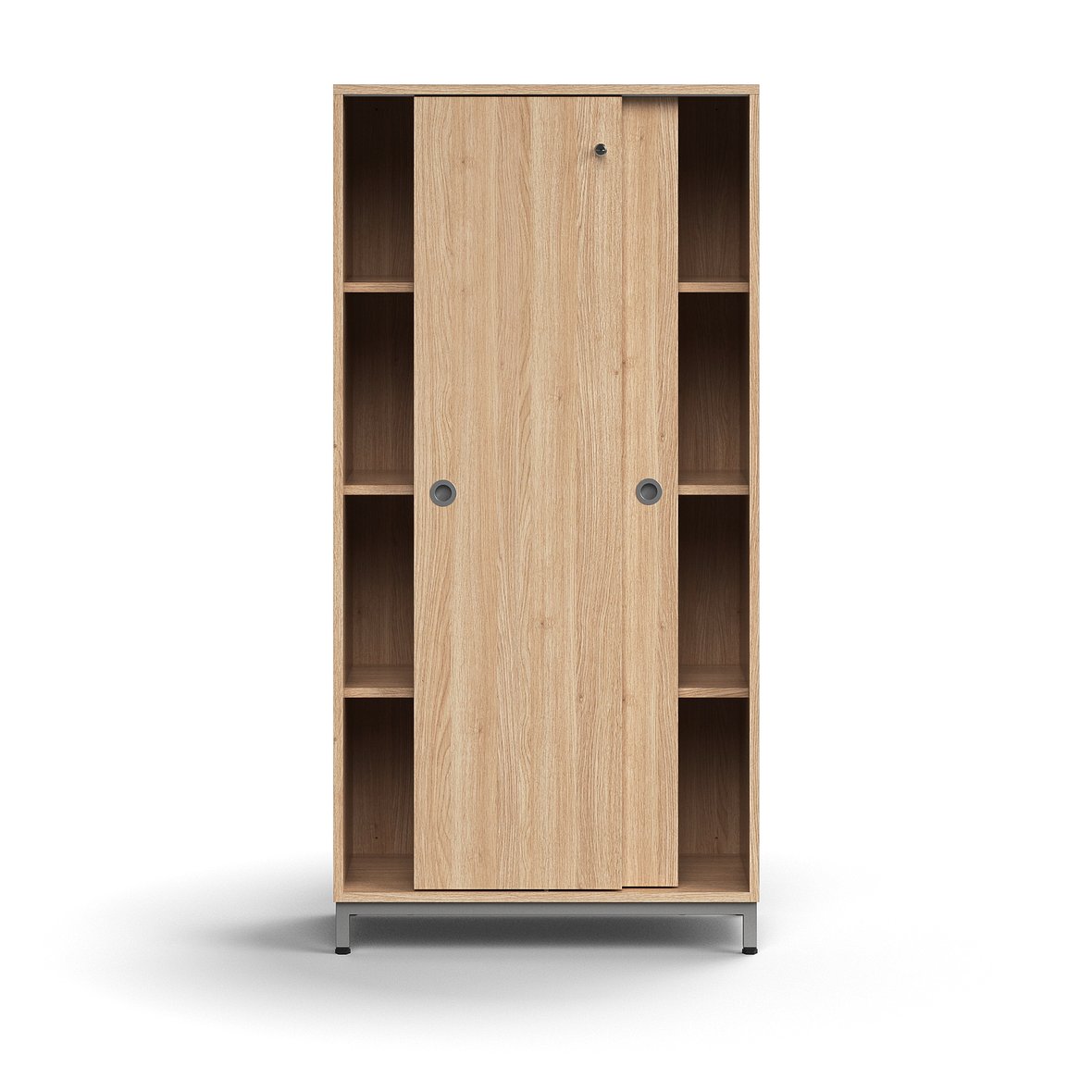 Lockable sliding door cabinet QBUS, 3 shelves, leg frame, handles ...