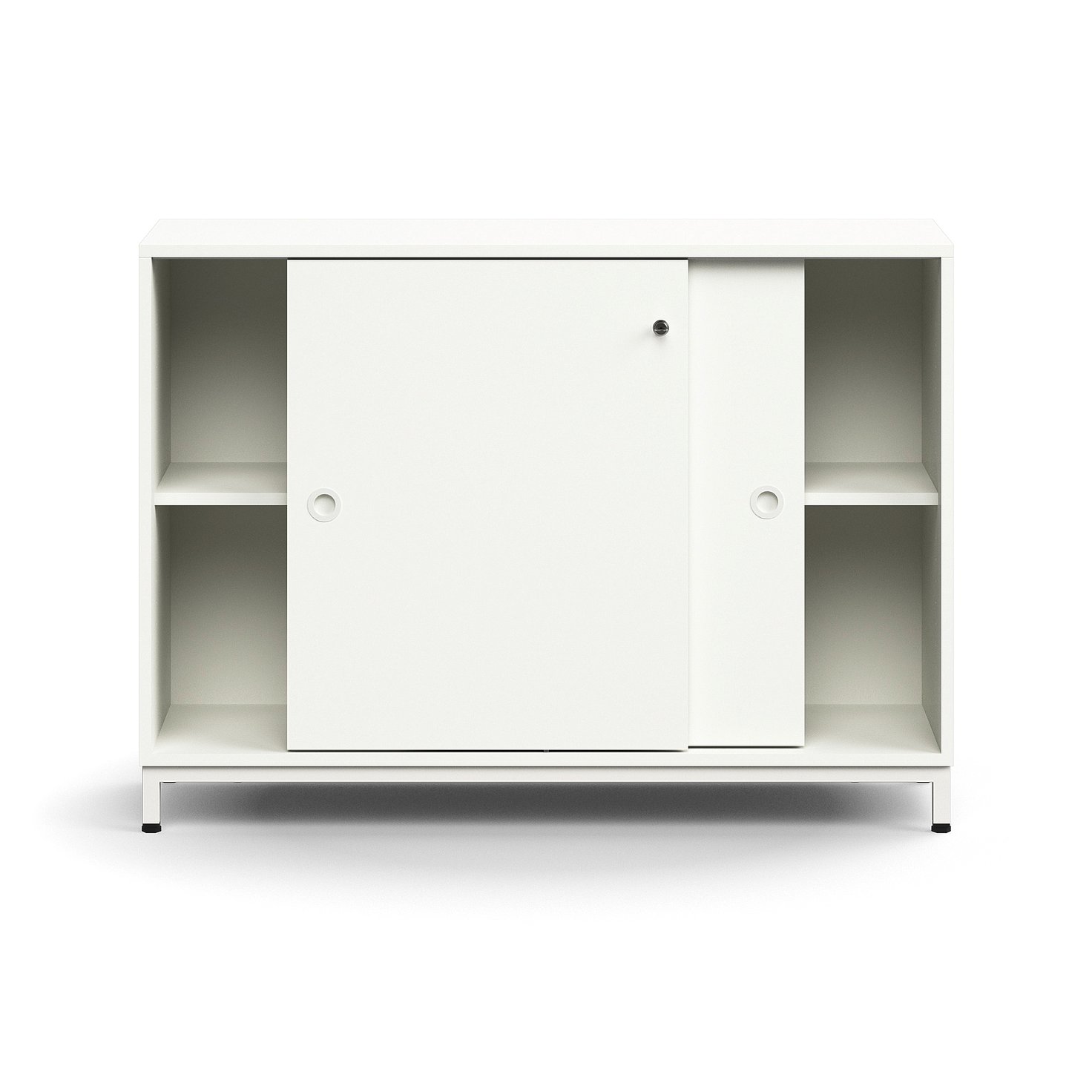Lockable sliding door cabinet QBUS, 1 shelf, leg frame, handles ...