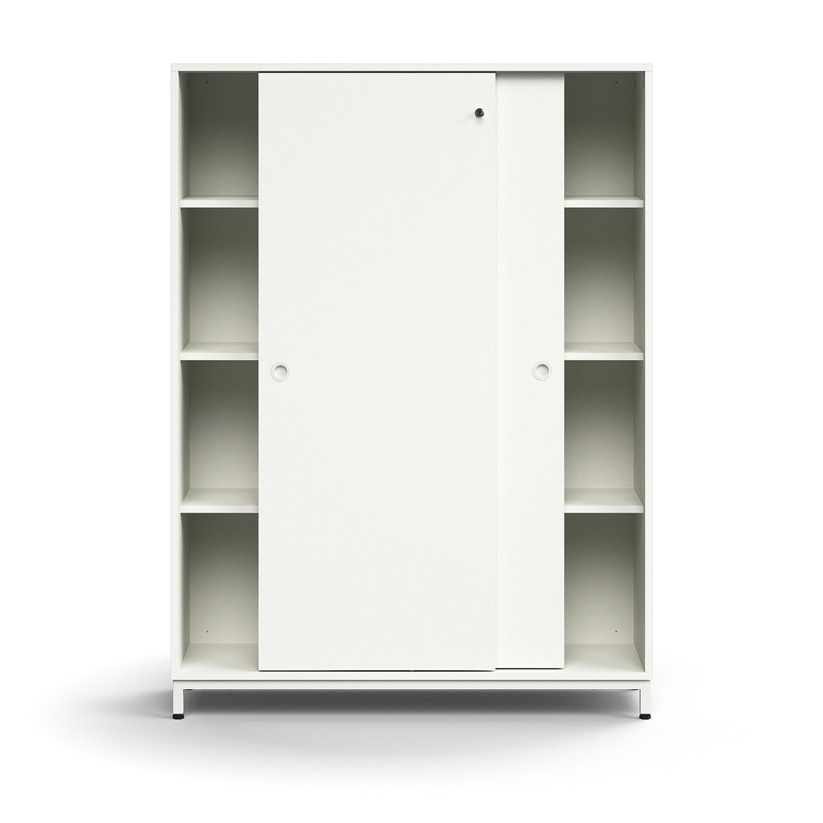Lockable sliding door cabinet QBUS, 3 shelves, leg frame, handles ...