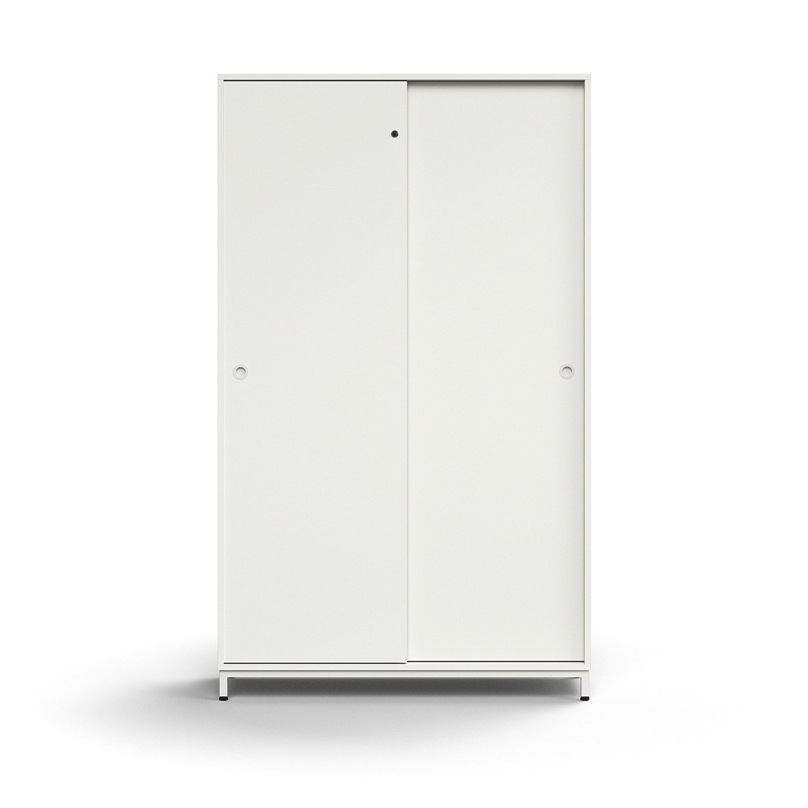 Lockable sliding door cabinet QBUS, 4 shelves, leg frame, handles ...