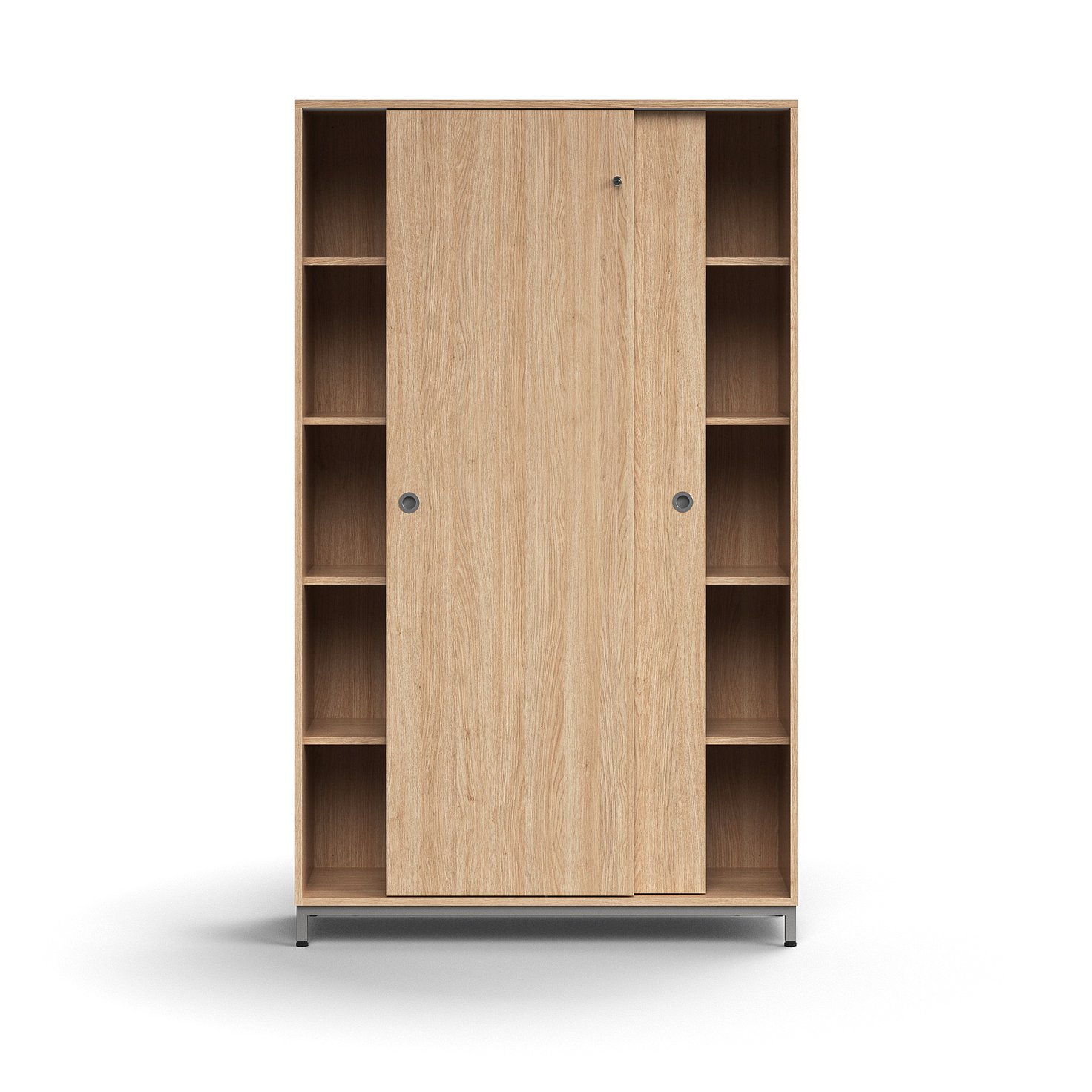 Lockable sliding door cabinet QBUS, 4 shelves, leg frame, handles ...