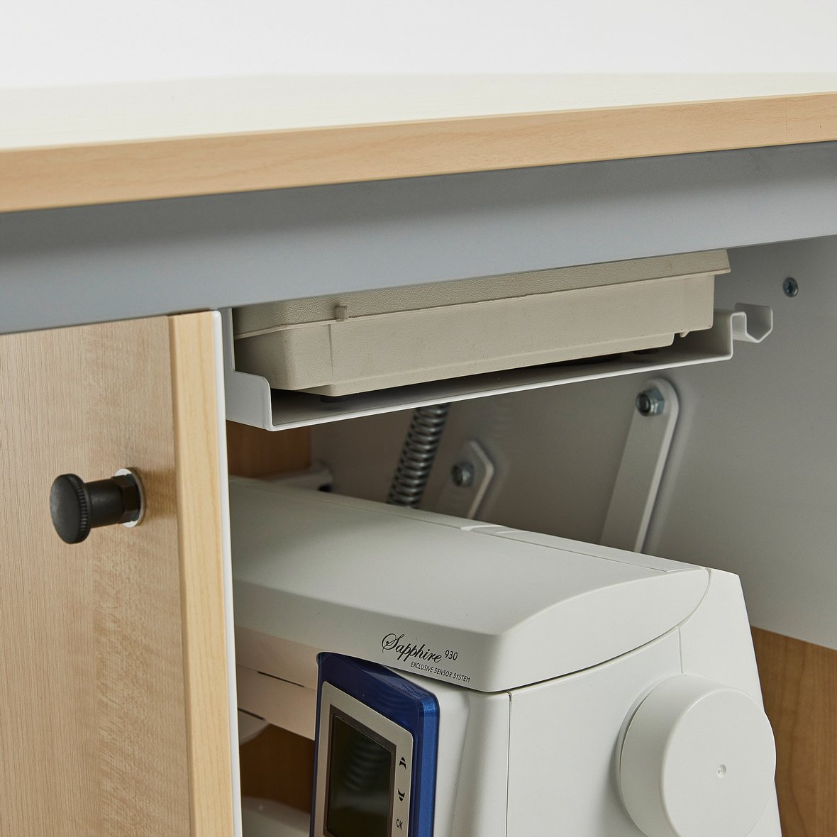 Height adjustable sewing table INGRID, 1200x700 mm, birch, alu grey ...