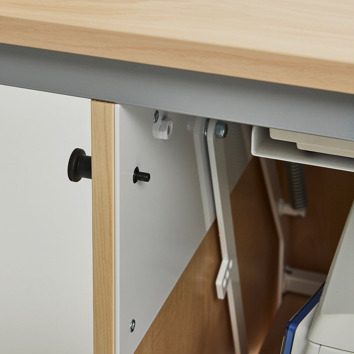 Height adjustable sewing table INGRID, 1200x700 mm, birch, alu grey ...