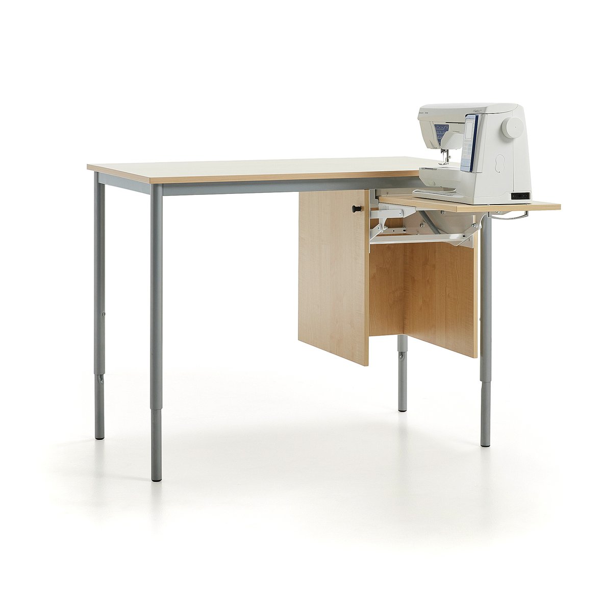 Height adjustable sewing table INGRID, 1200x700 mm, birch, alu grey ...
