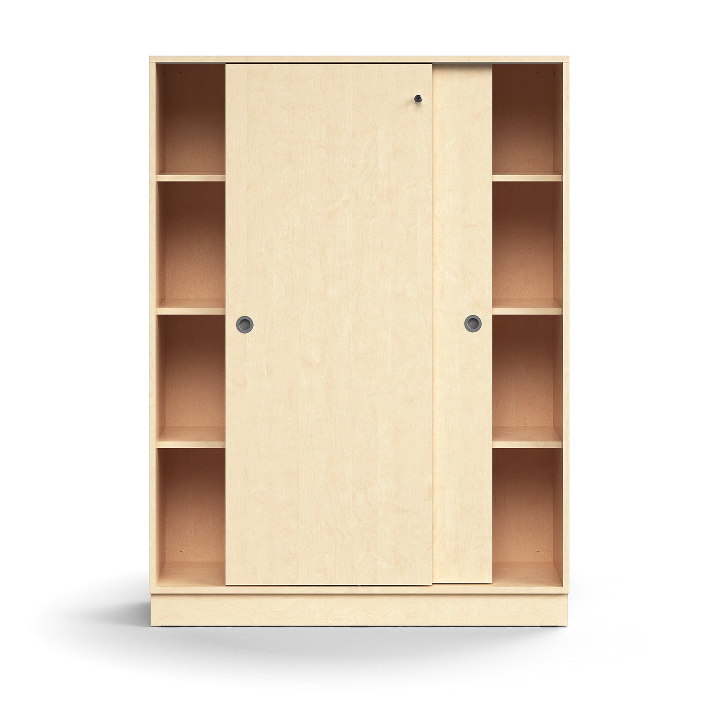 Lockable sliding door cabinet QBUS, 3 shelves, base frame, handles ...