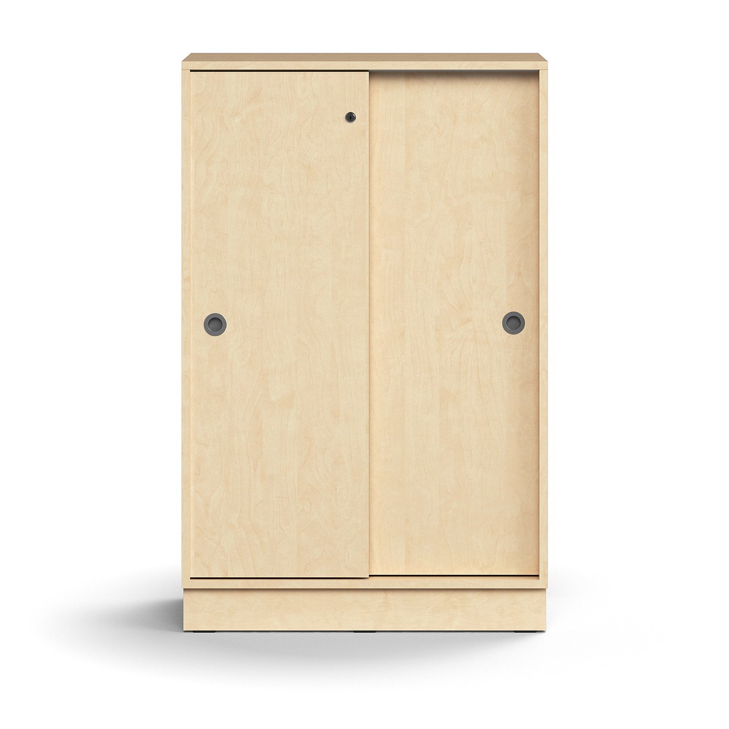 Lockable sliding door cabinet QBUS, 2 shelves, base frame, handles ...