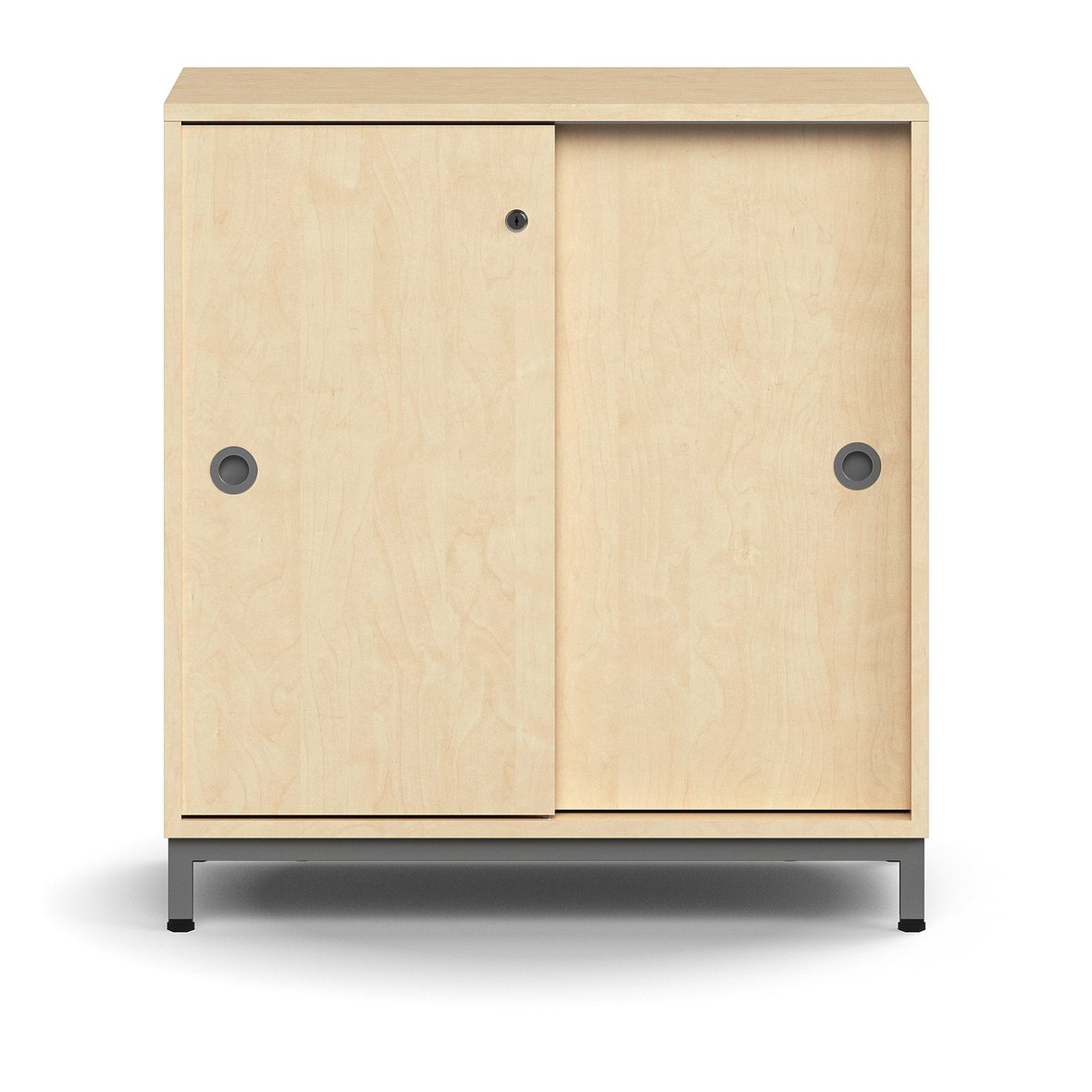 Lockable sliding door cabinet QBUS, 1 shelf, leg frame, handles ...