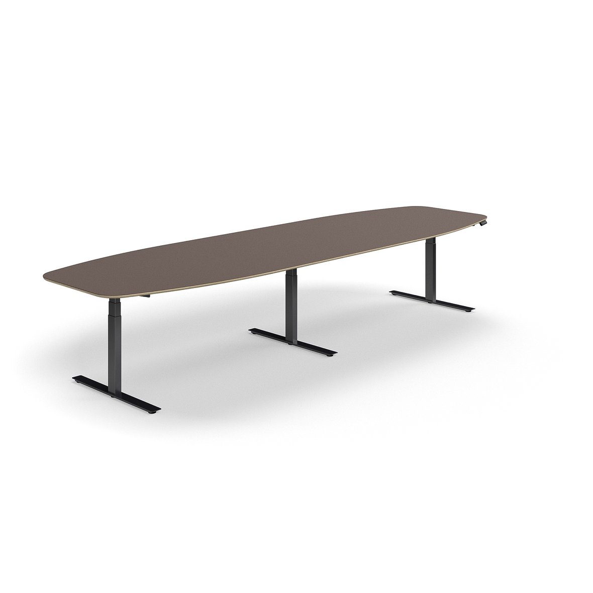 Sit-stand meeting table AUDREY, 4000x1200 mm, black frame, grey brown ...