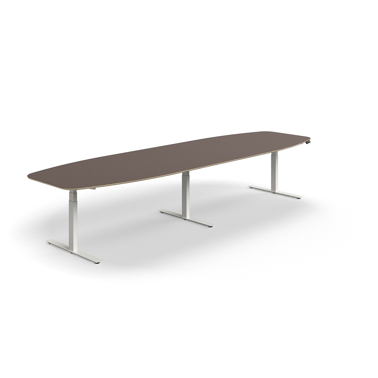 Sit-stand meeting table AUDREY, 4000x1200 mm, white frame, grey brown ...