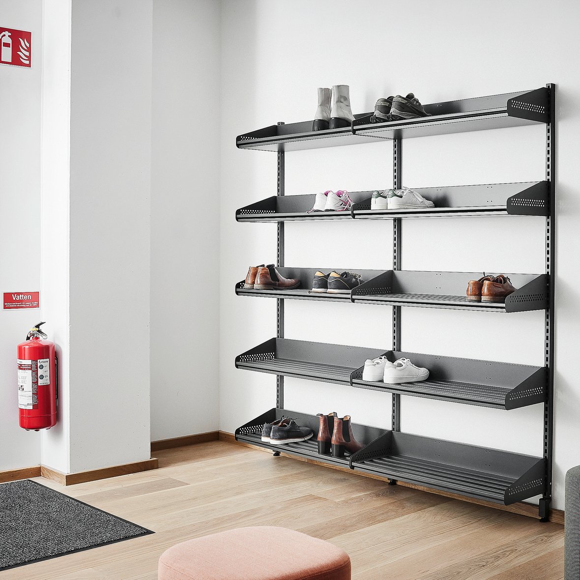 Skohylle ENTRY, grunnseksjon, vegghengt, 5 skohyller, H1800 B900 D300 ...