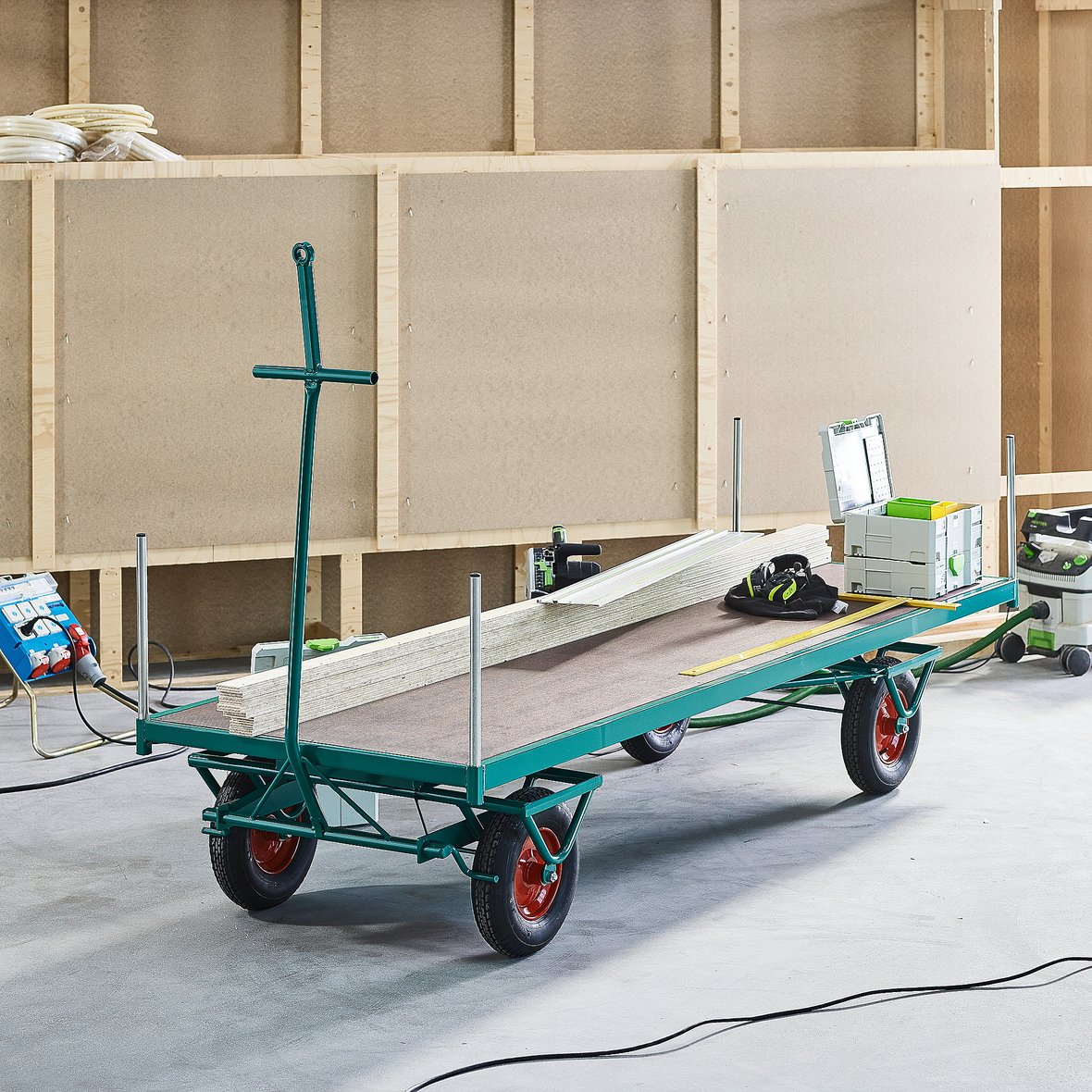 Flakvagn NIGEL, 3000x1000 mm, med fyrhjulsstyrning | AJ Produkter