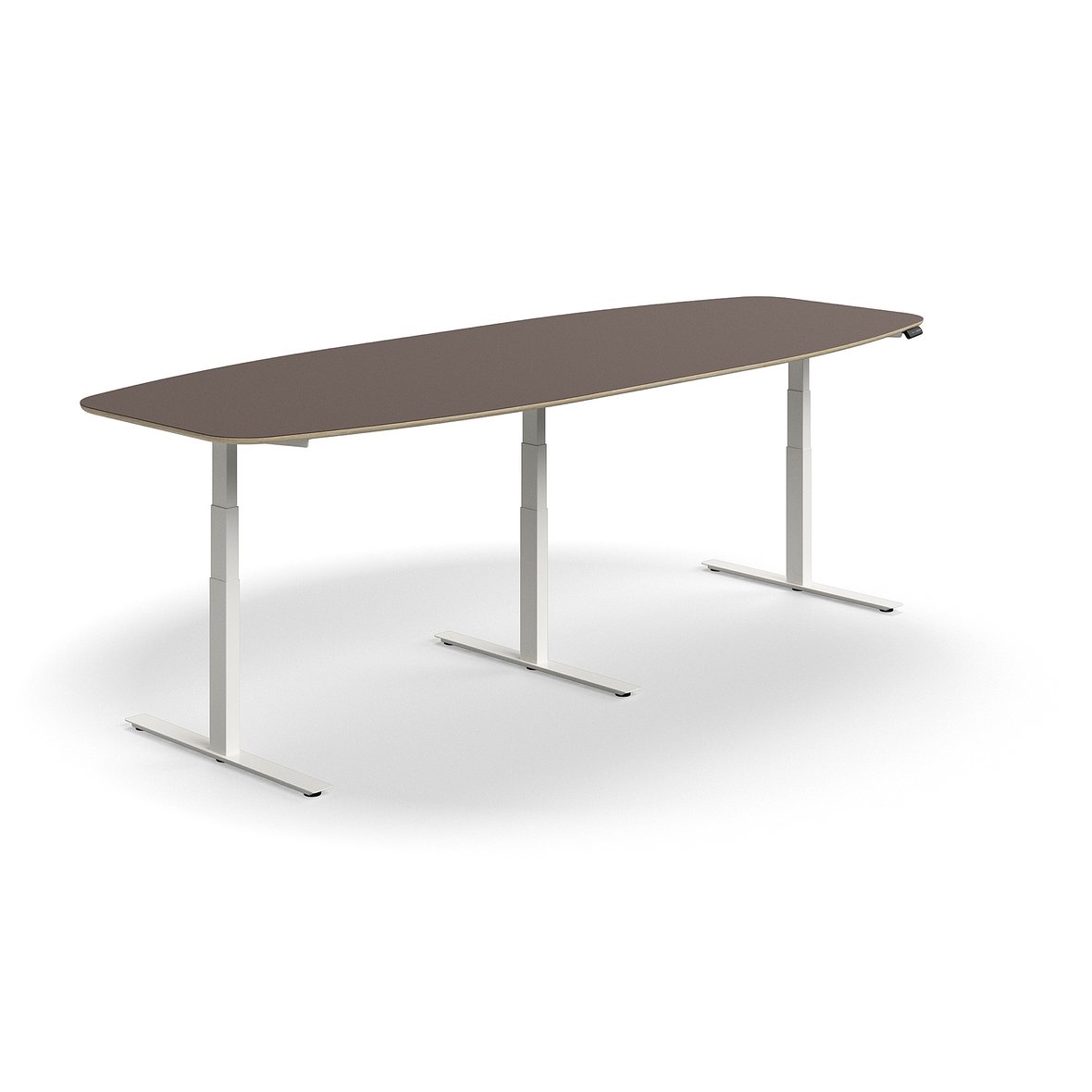 Sit-stand meeting table AUDREY, 3200x1200 mm, white frame, grey brown ...