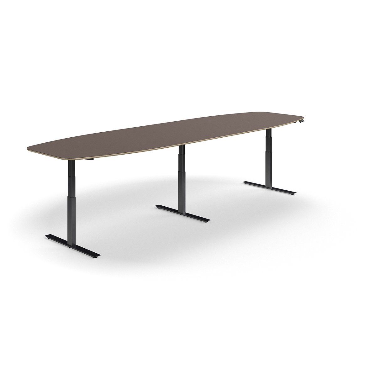 Sit-stand meeting table AUDREY, 4000x1200 mm, black frame, grey brown ...