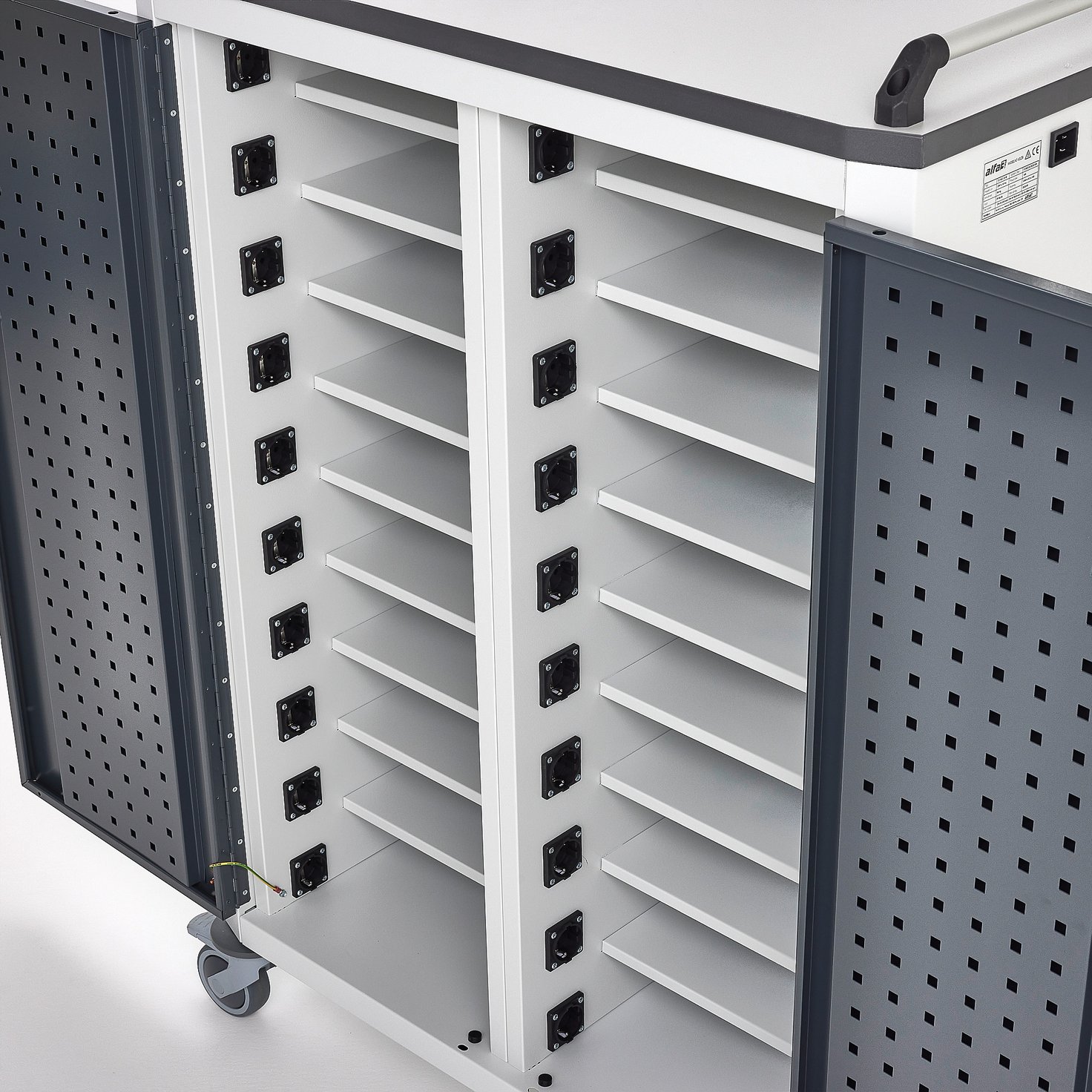 Laptop cabinet REVIEW, 340x915x540 mm, grey with black doors | AJ Products