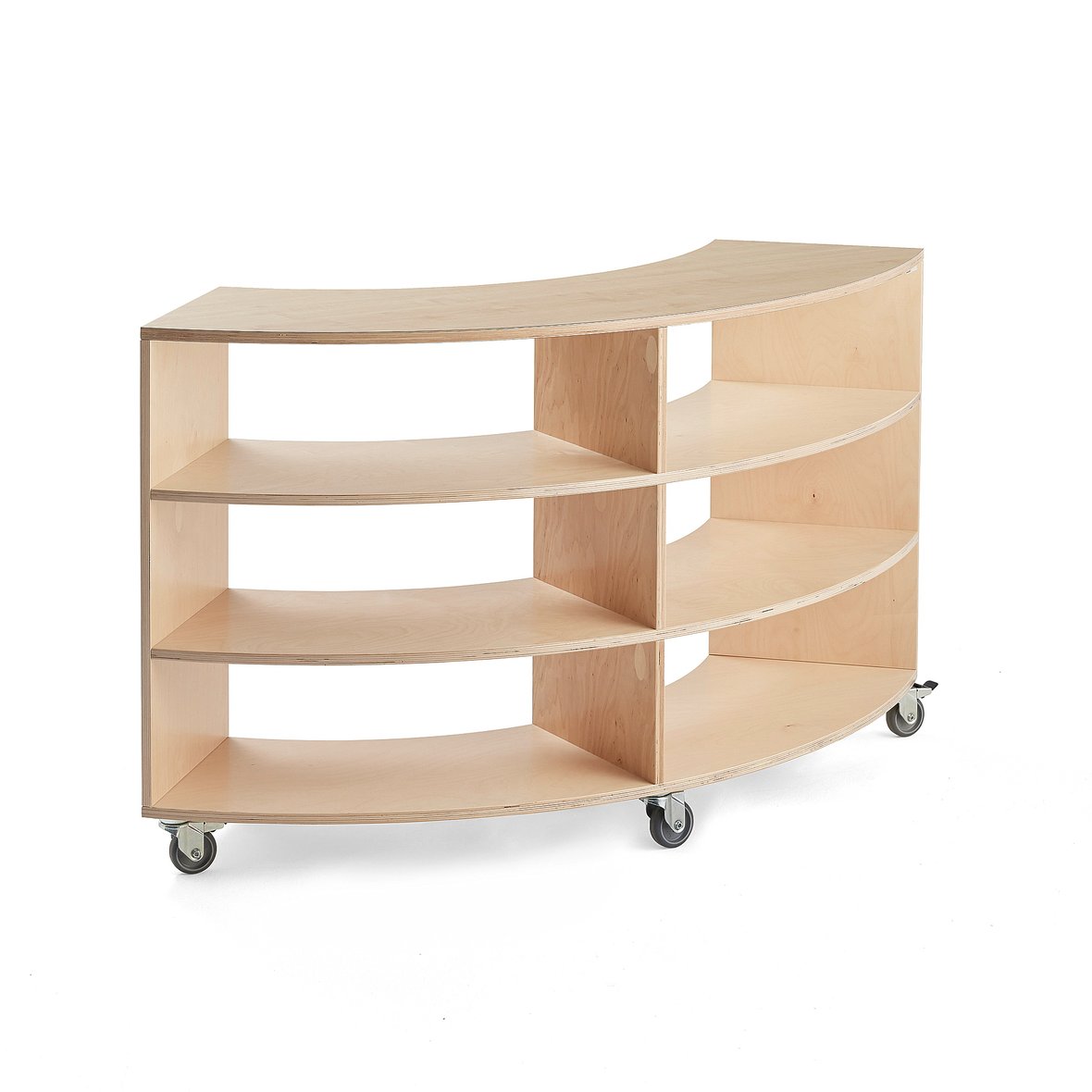 Mobile curved storage shelving RICO, 1245x1500x375 mm, birch | AJ Products