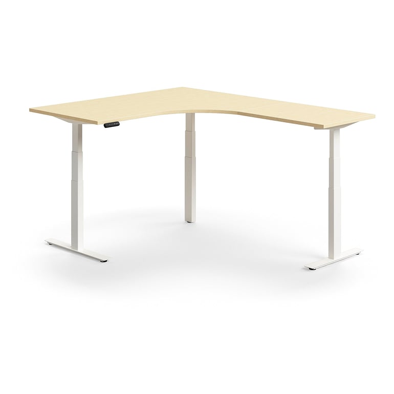 Standing desk QBUS, L-shaped, 1600x2000 mm, white frame, birch | AJ ... Standing desk QBUS, L-shaped, 1600x2000 mm, white frame, birch | AJ ...