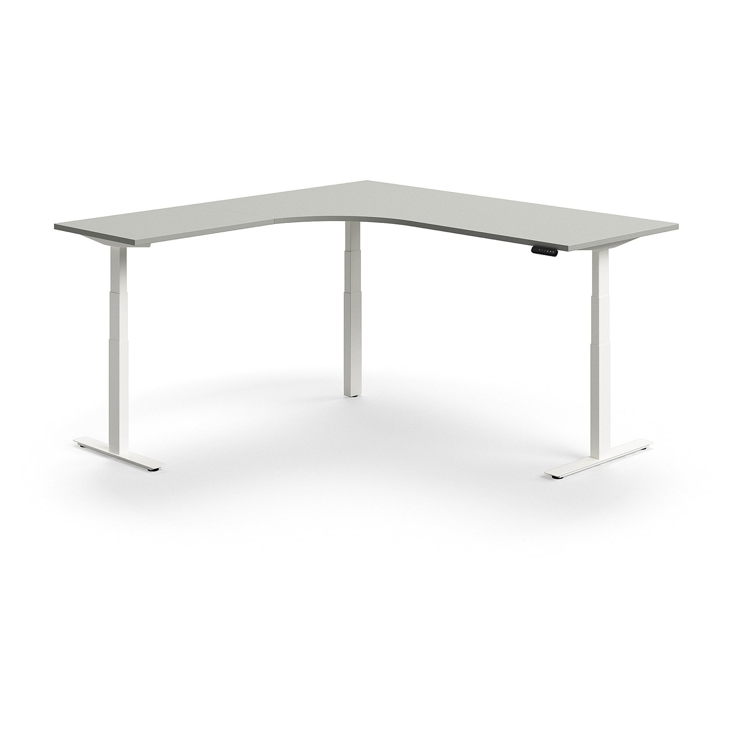 Standing desk QBUS, L-shaped, 2000x2000 mm, white frame, light grey ...