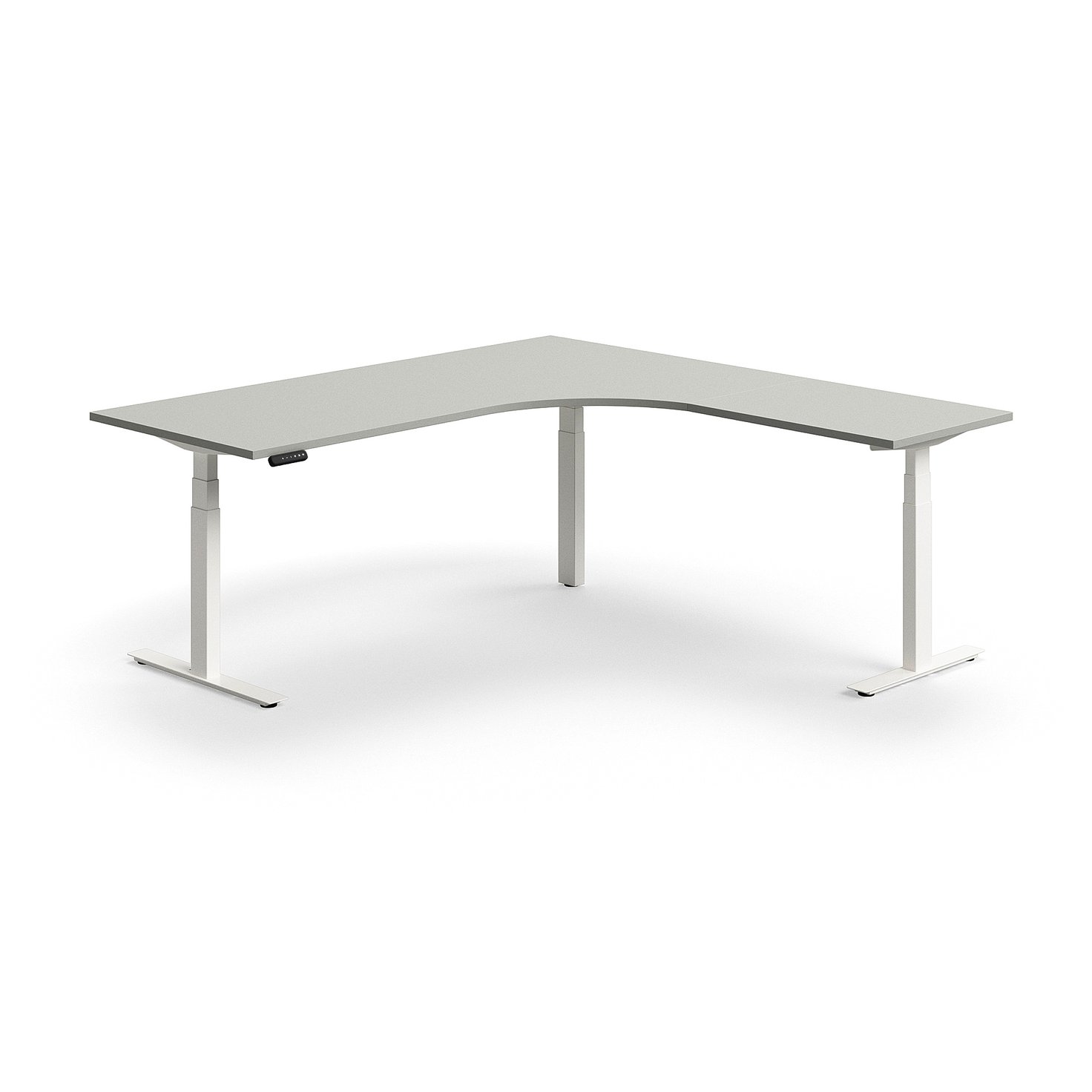 Standing desk QBUS, L-shaped, 2000x2000 mm, white frame, light grey ...