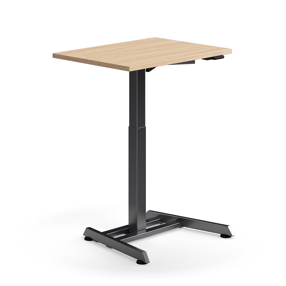 Sit-stand desk QBUS, single column base, 800x600 mm, black frame, oak ...